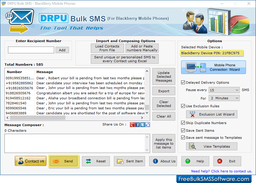 Bulk SMS Software for BlackBerry Mobile Phones forward massive love funny sms