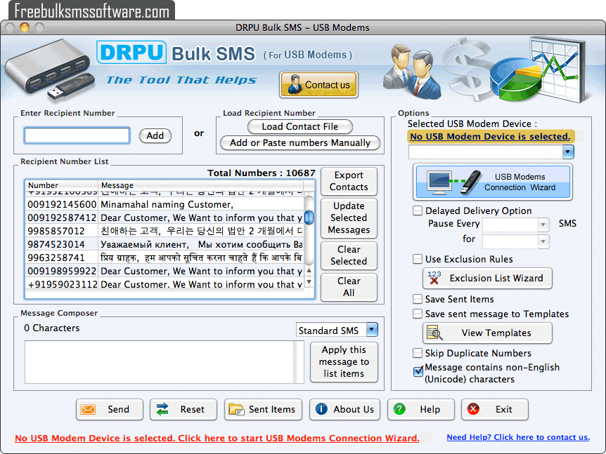 Mac Bulk SMS Software for USB modems send messages sms broadcasting program
