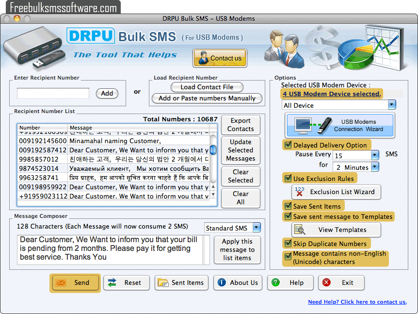 Mac Bulk SMS Software for USB Modems screenshots free bulk sms sender program