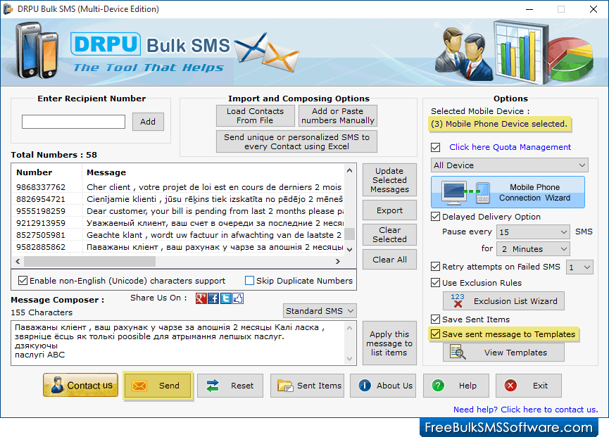 Bulk SMS Software (Multi-Device Edition) send massive text messages from GSM multi device